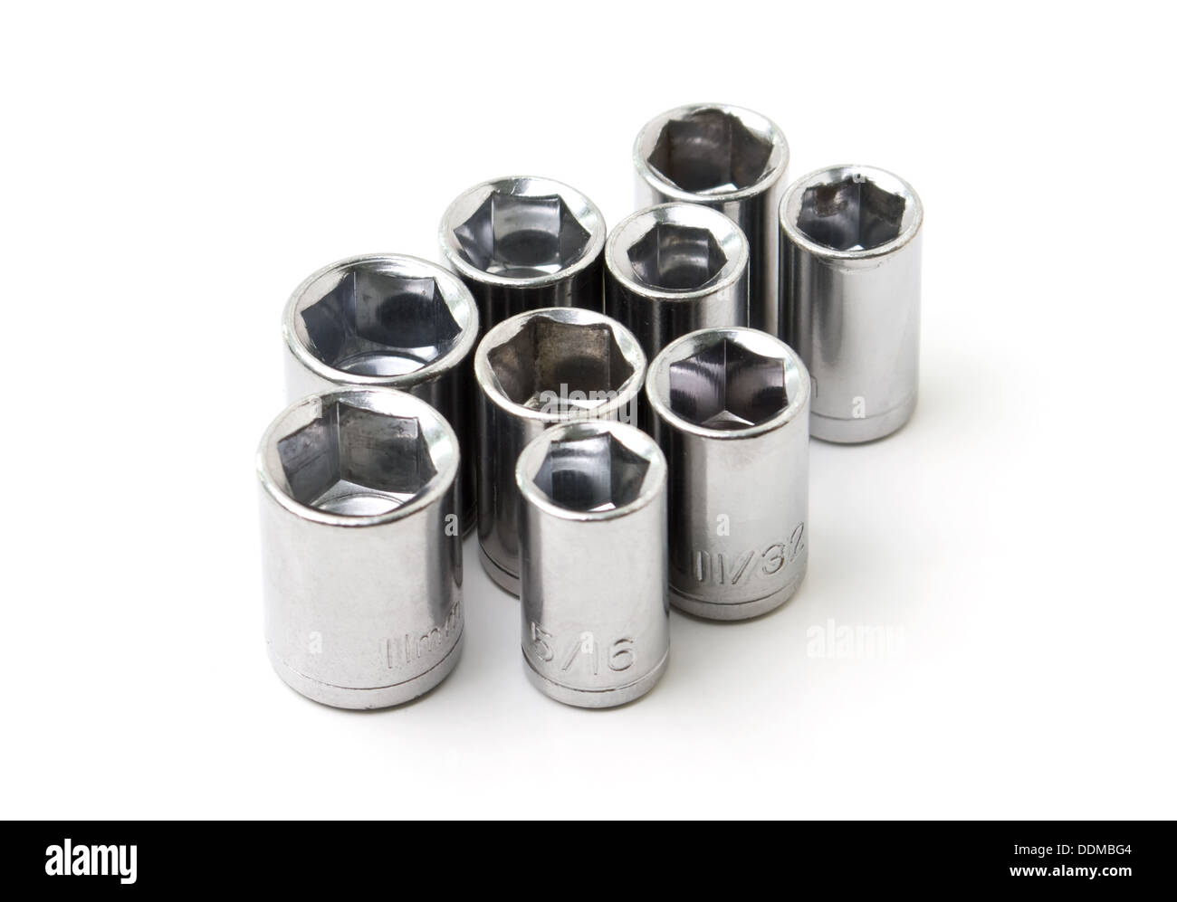 Metal wrench sockets close up isolated on a white background Stock ...