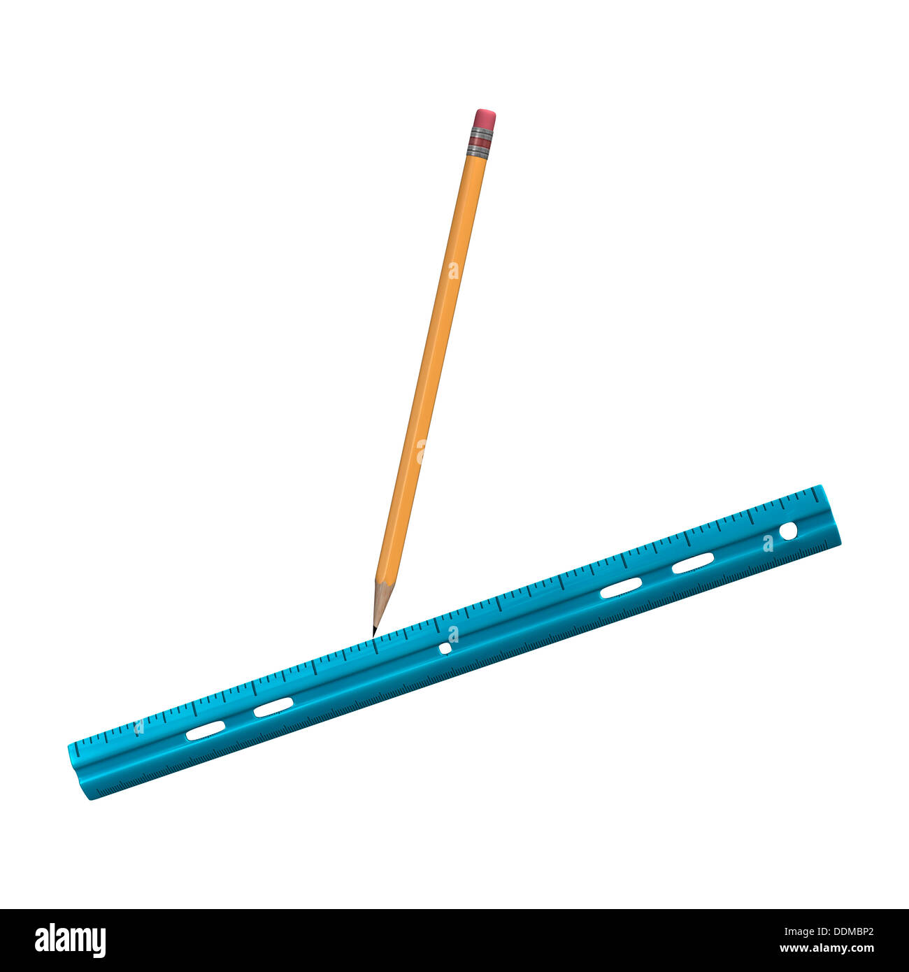 3D digital render of a pencil and a ruler isolated on white background ...