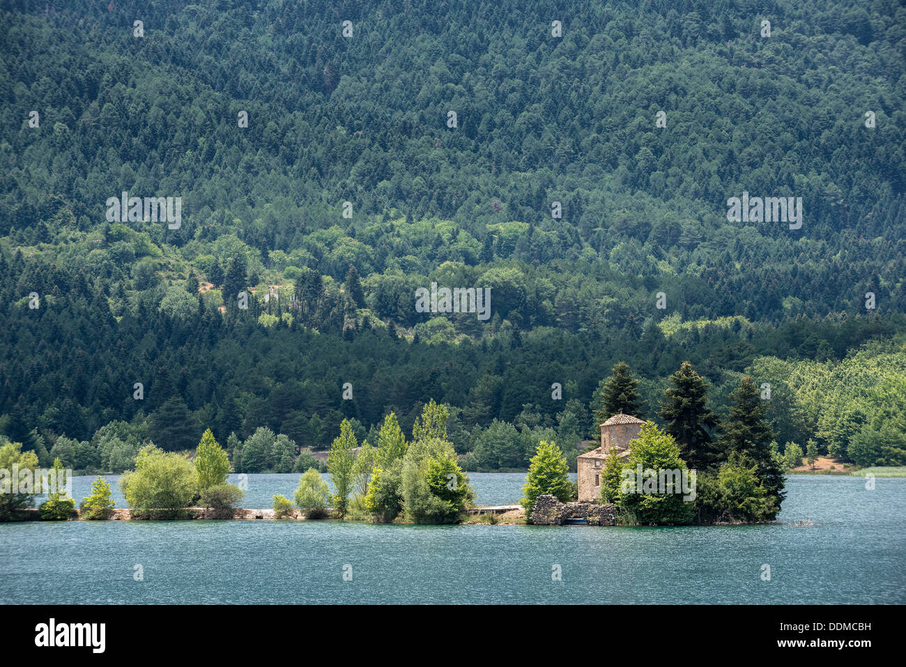 The chapel of Agios Fanourios on Lake Doxis, lower slopes of Mount ...