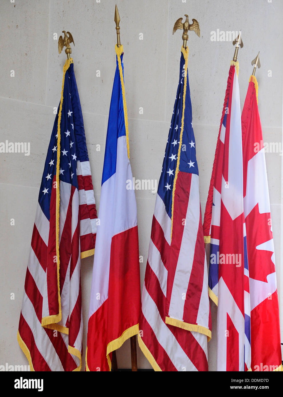 The national flags of North America, France, Great Britain and Canada ...