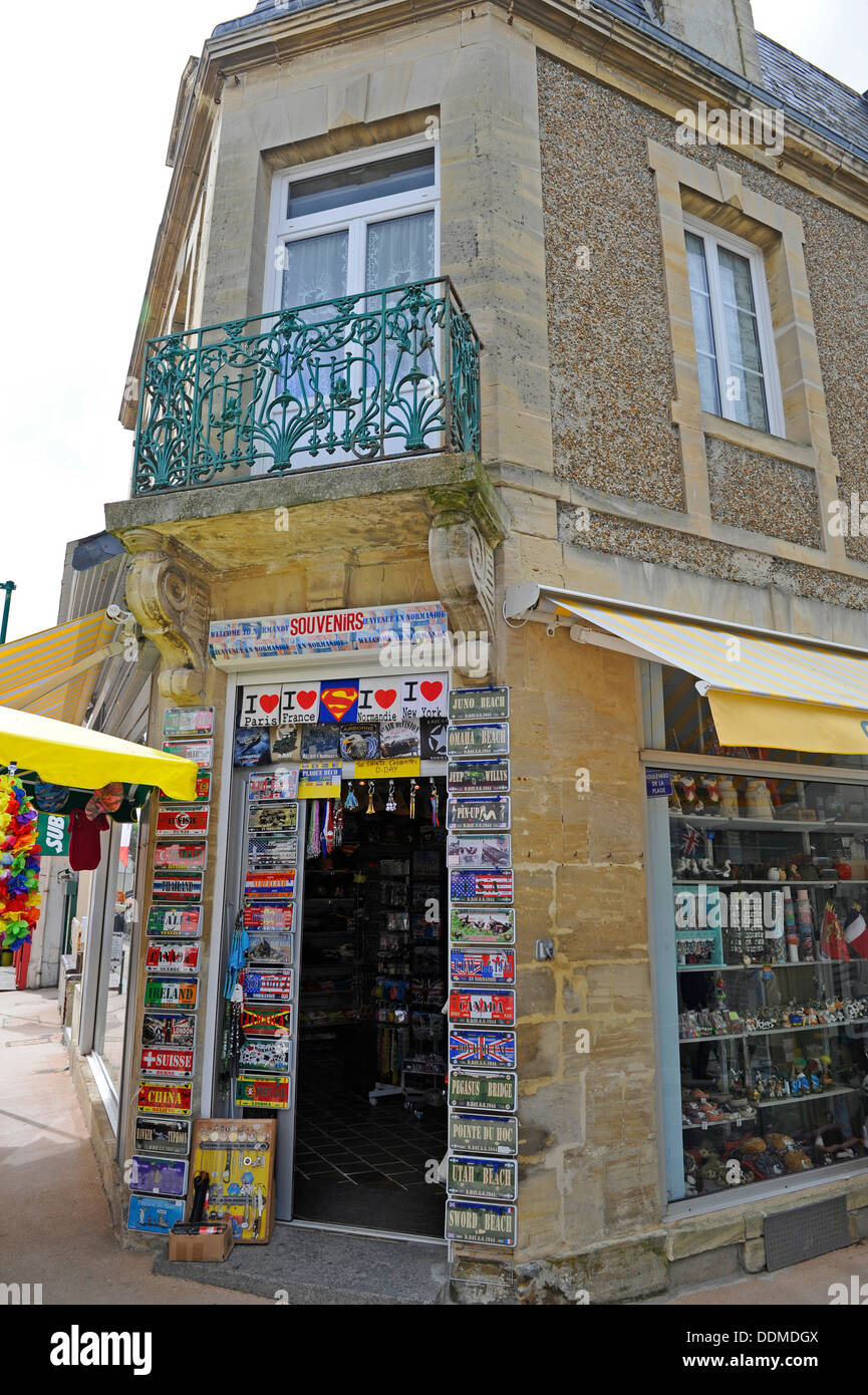 Small corner shop in the coastal village of Arromanches in Normandy ...