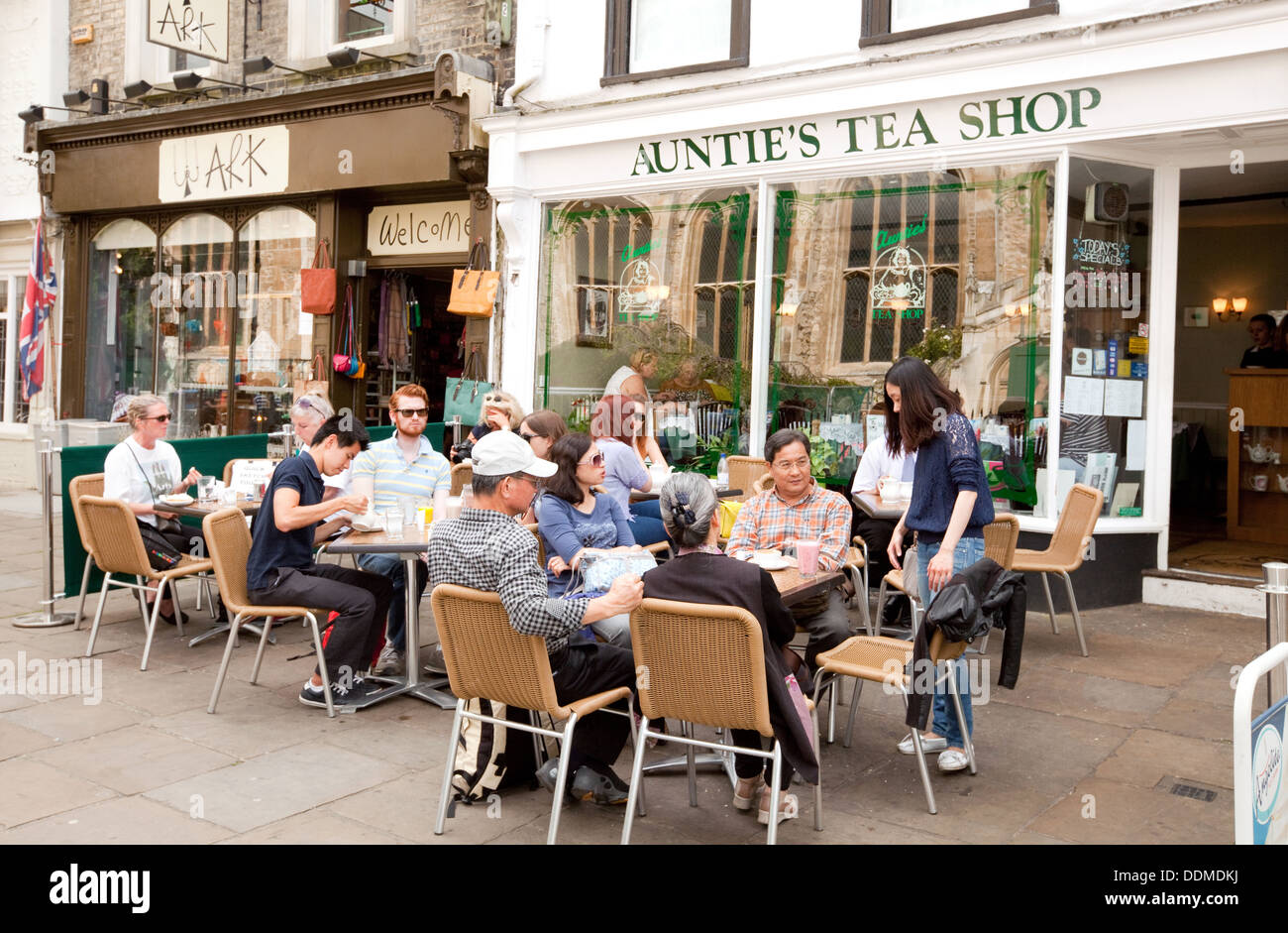 Aunties Tea Shop, with people drinking and sitting outside in summer ...