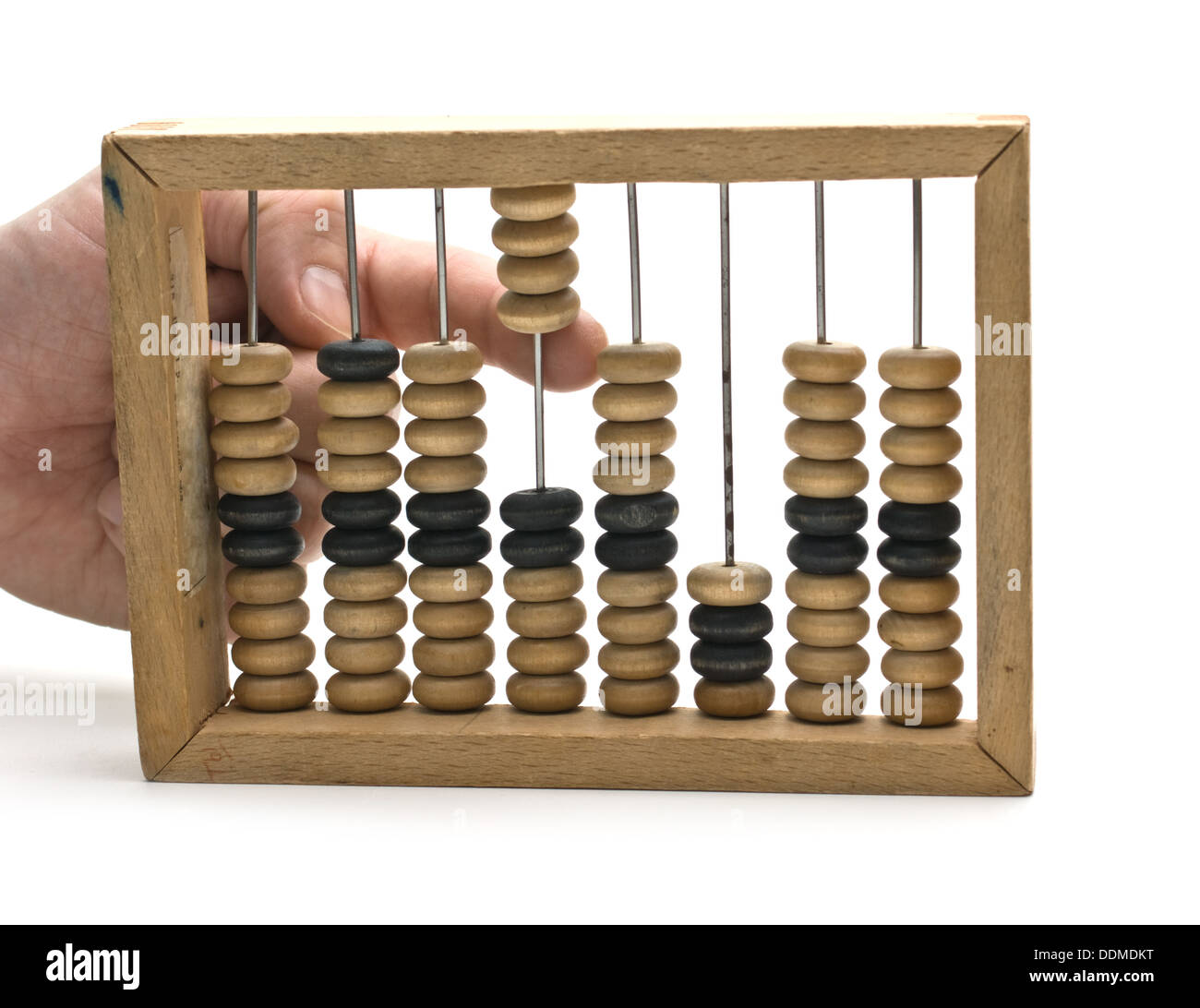hand and a wooden Abacus isolated Stock Photo - Alamy