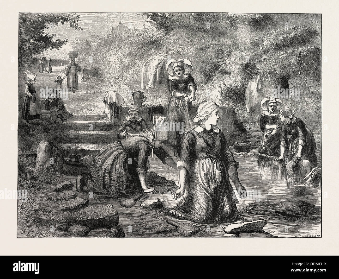 A FRENCH WASHING-GROUND, 1870 Stock Photo - Alamy