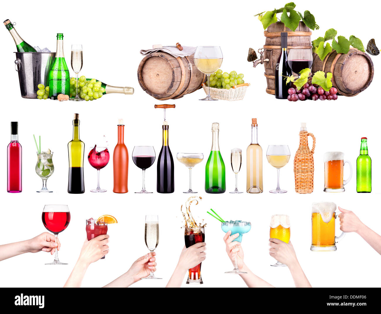 different images of alcohol isolated - beer,martini,cola,champagne,wine ...