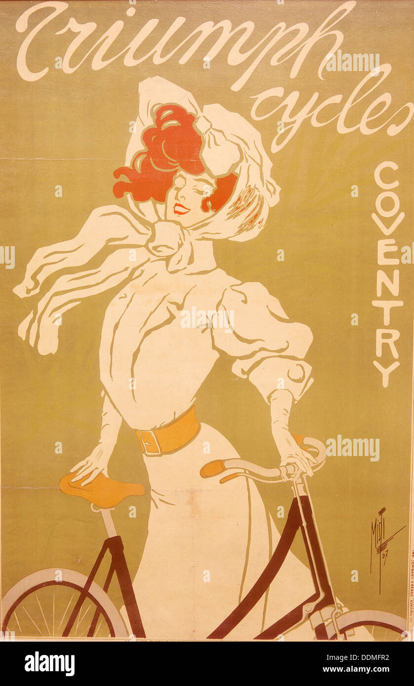 Poster advertising Triumph bicycles, 1907. Artist: Misti Stock Photo ...