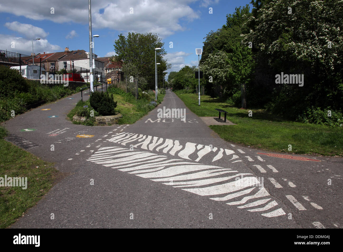 A zebra crossing at the intersection of a cycle path and a footpath ...