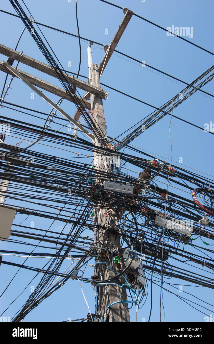 Electric high voltage power poles on the island of Phuket in Thailand ...
