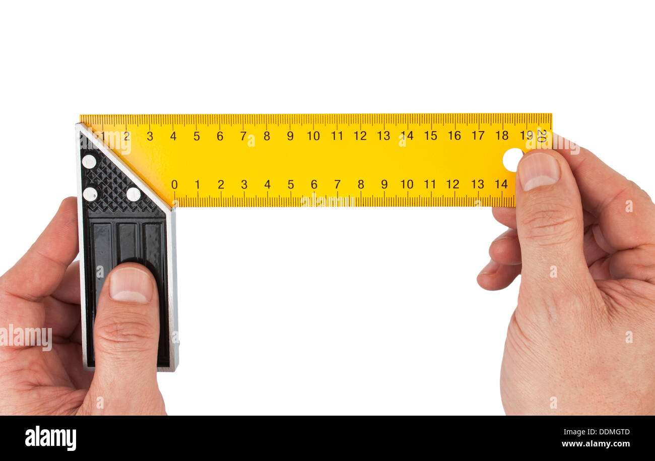 setsquare in hand isolated on white background Stock Photo - Alamy