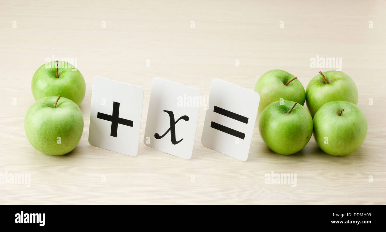 School card and apple with math problems Stock Photo - Alamy