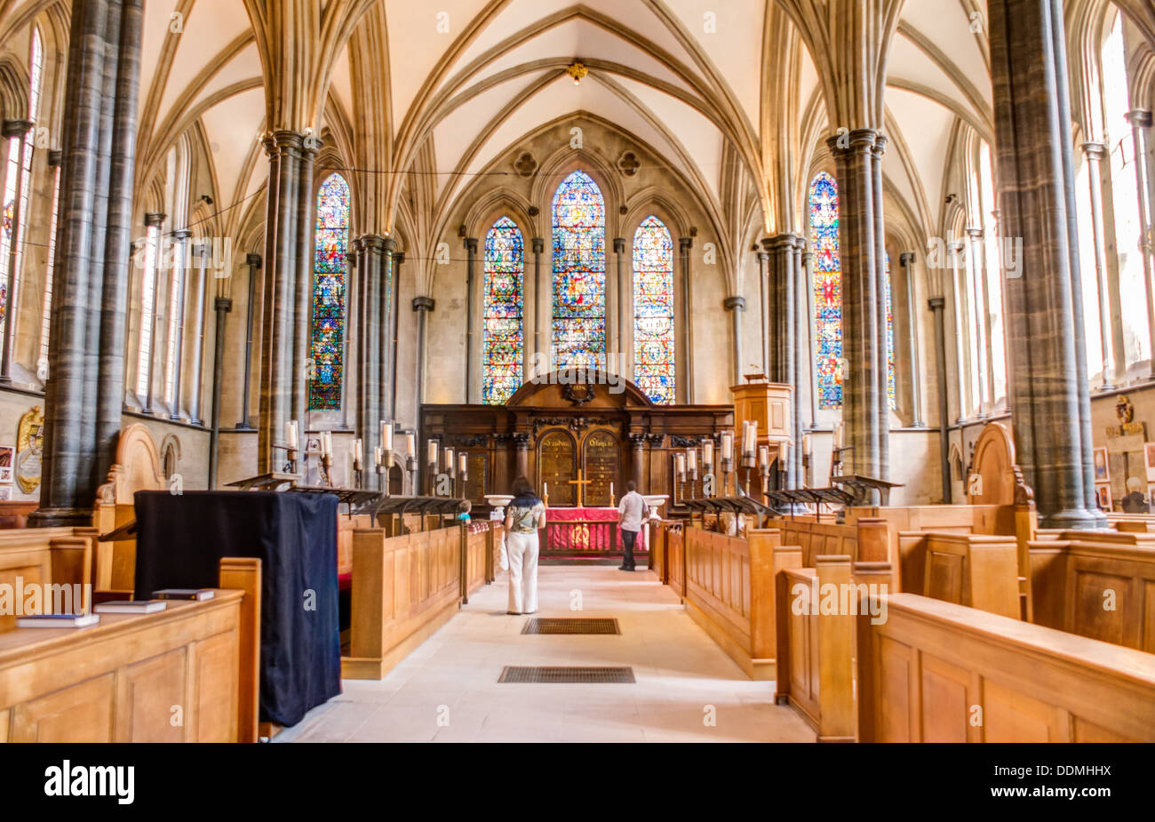 Inside the Holy trinity Temple Church in London looking towards the ...