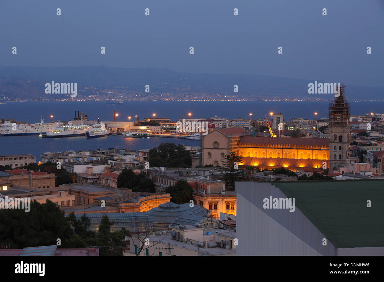 Messina's Cathedral and Harbour with Calabria in the background, Sicily ...