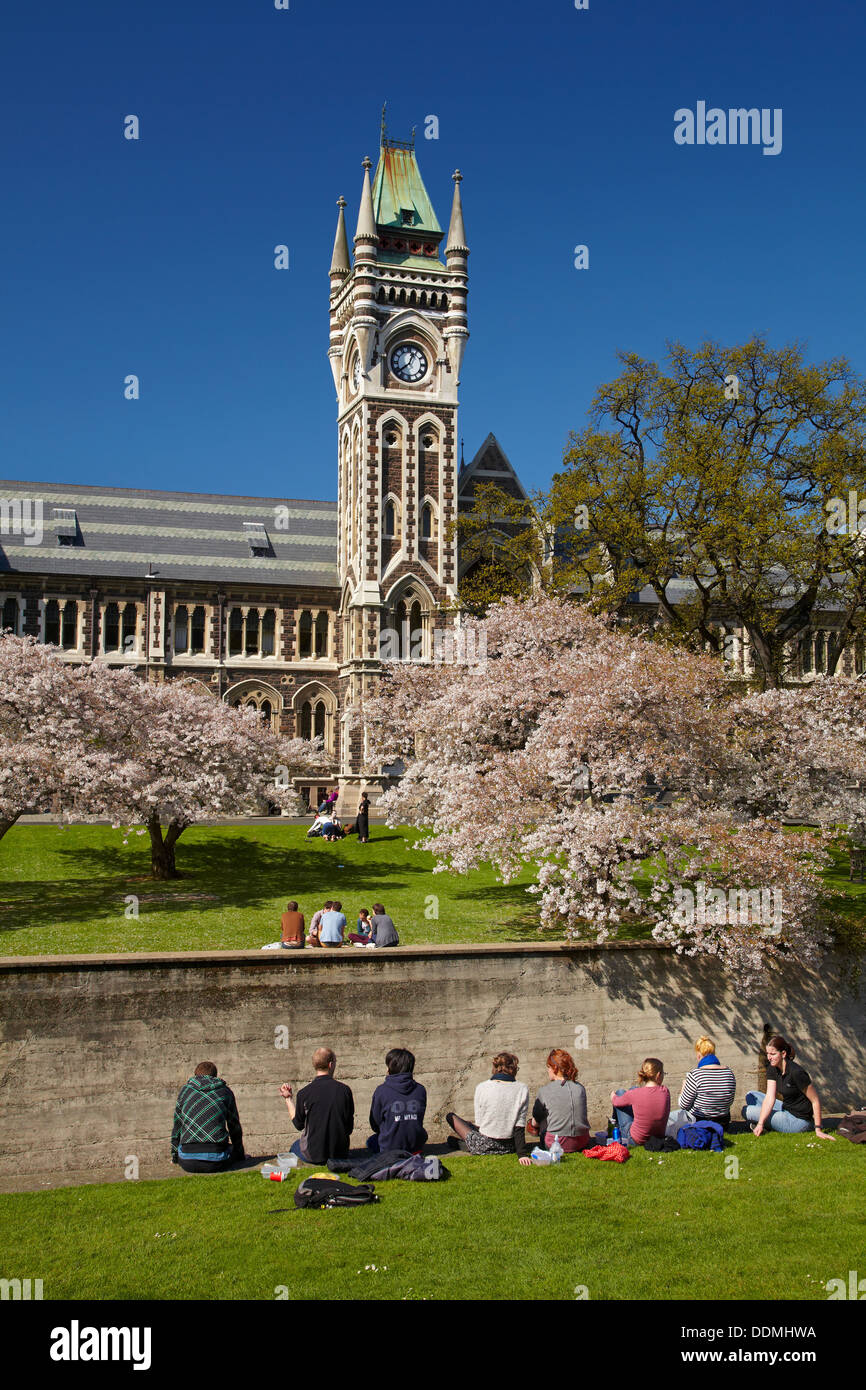 Clock Tower, historical Registry Building, spring blossom and students ...
