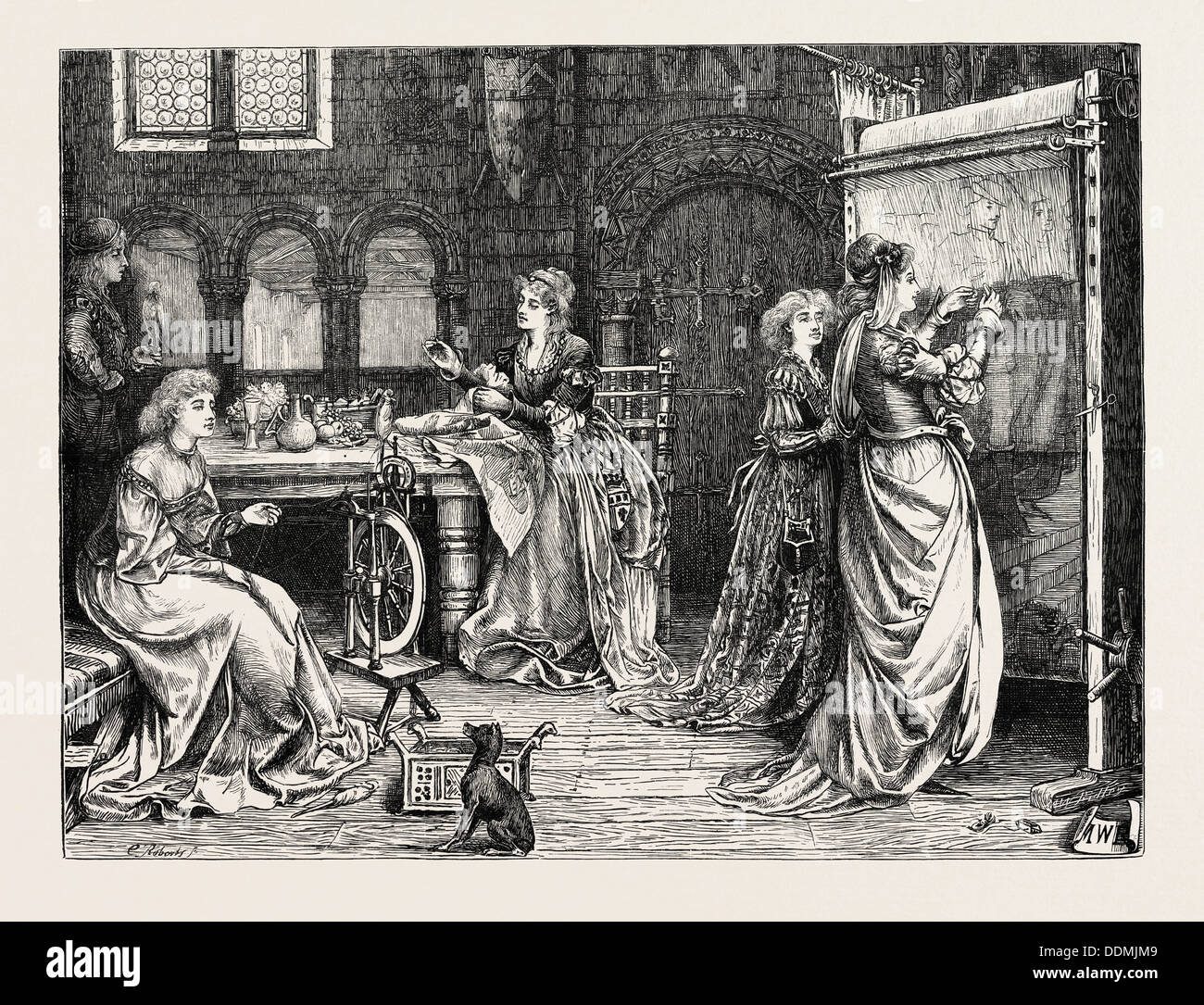 NEEDLEWORK IN THE OLDEN TIME: LADIES AT TAPESTRY WORK Stock Photo - Alamy