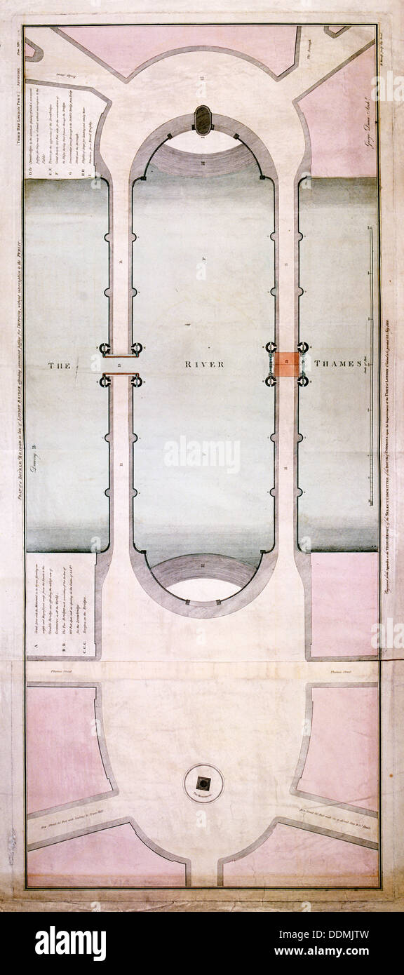 Plan of the old and new London Bridge, 1800. Artist: Anon Stock Photo ...