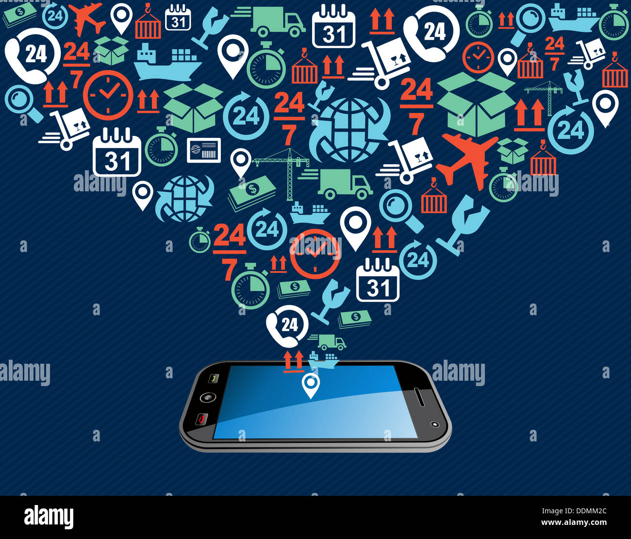 Shipping smart phone application concept icons set splash illustration ...