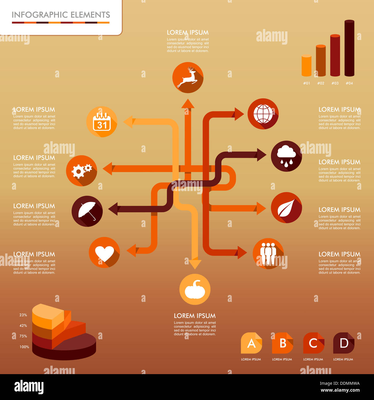 Autumn season infographic illustration template. Concept network arrows ...