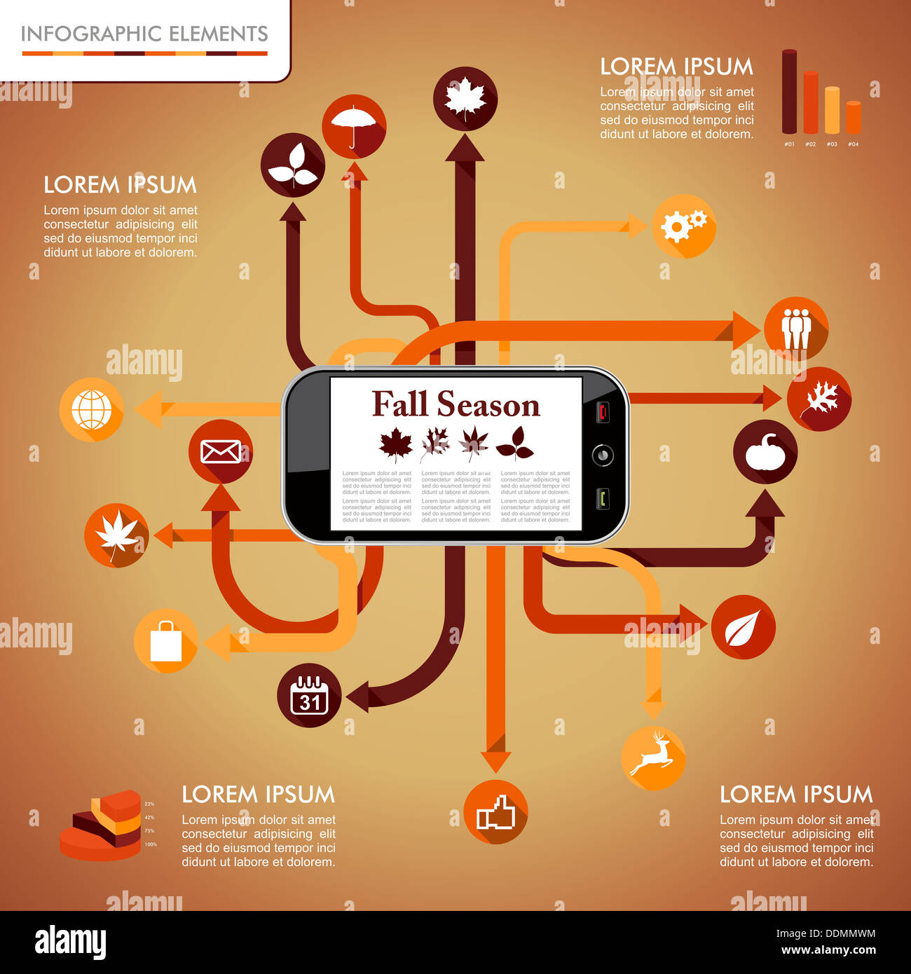 Fall season infographics illustration template. Autumn smart phone ...
