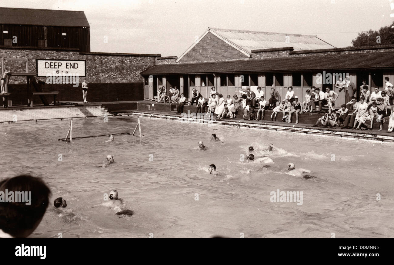 A water polo match, Yearsley baths, York, Yorkshire, 1955. Artist ...