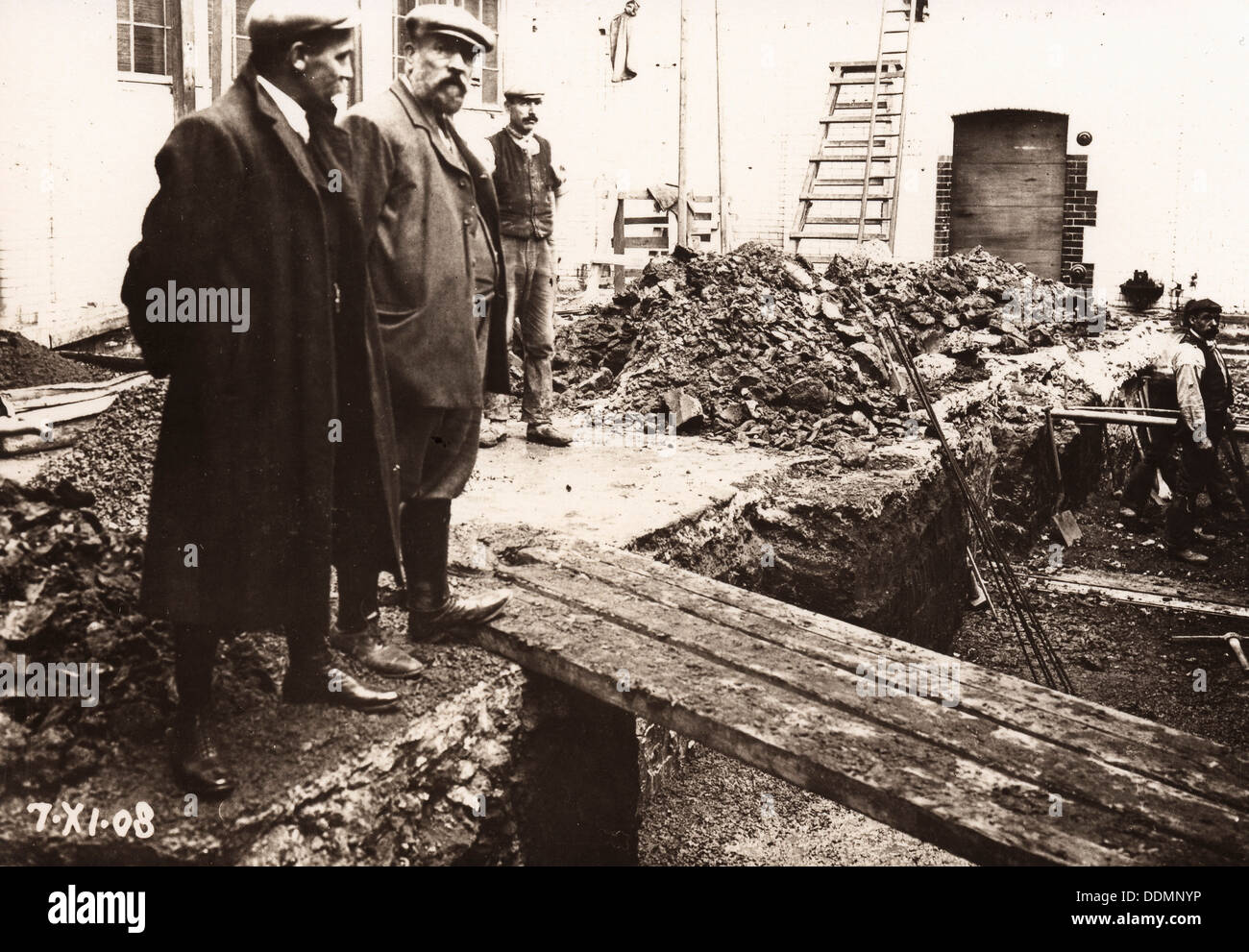 Building foremen examine work on site at Rowntree factory, Haxby Road ...