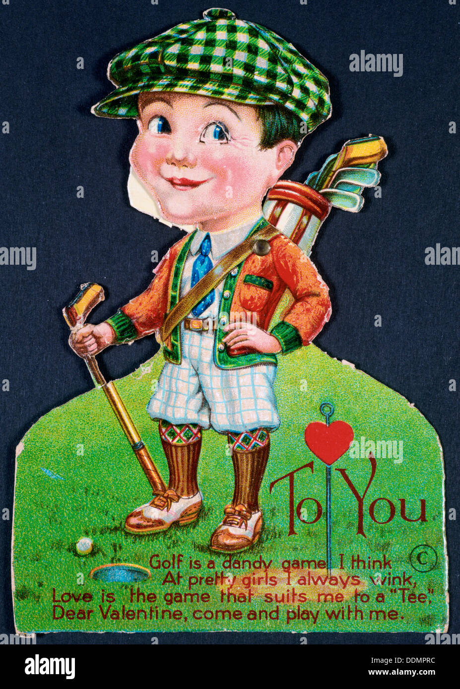 Valentine card with a golfing theme, American, 1930s. Artist: Unknown ...