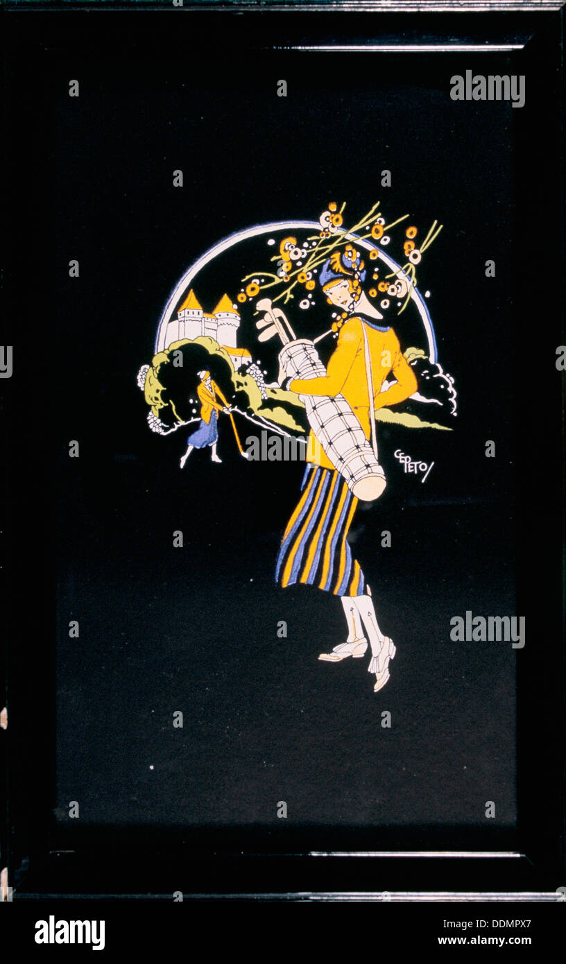 Art Deco golfing print, Gladys Emma Peto (1890-1986), c1920s. Artist ...