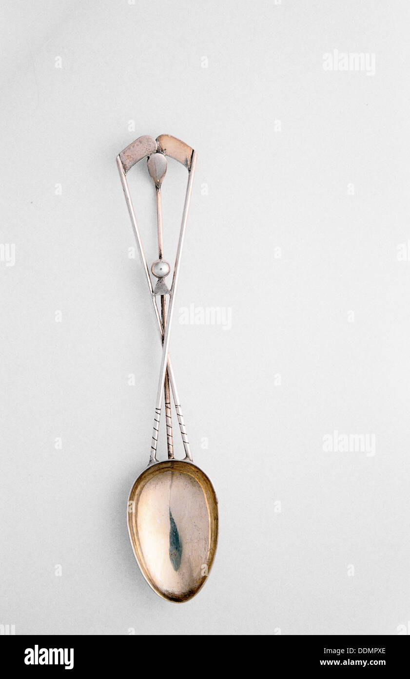 Silver spoon with crossed golf clubs and ball, c1920s. Artist: Unknown ...