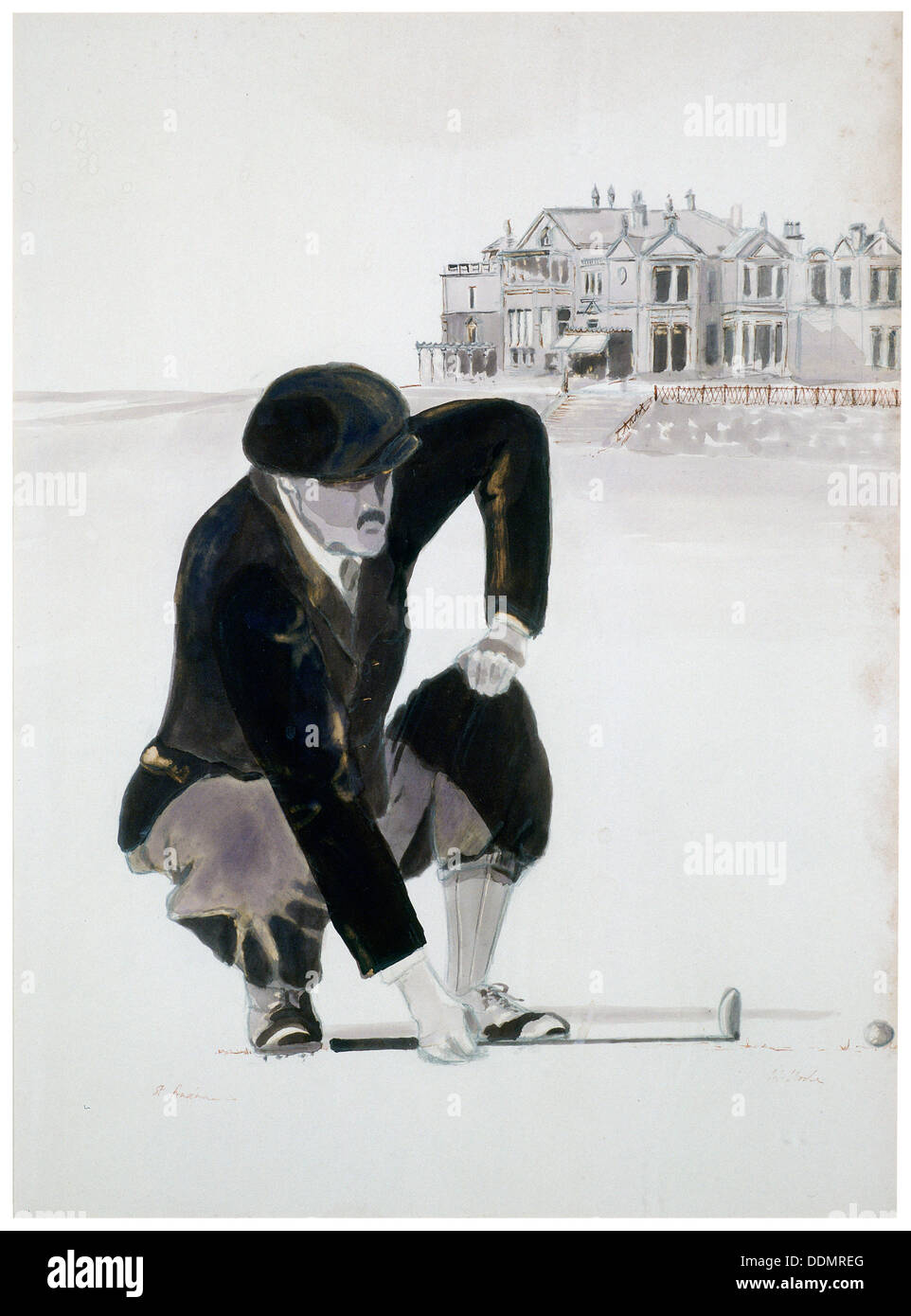 Print of golfer lining up putt, early 20th century. Artist: Unknown ...