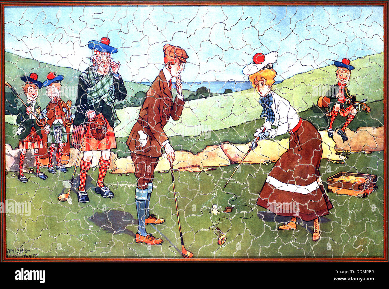 Jigsaw puzzle of golfers, Scottish, c1910-20. Artist: Unknown Stock ...
