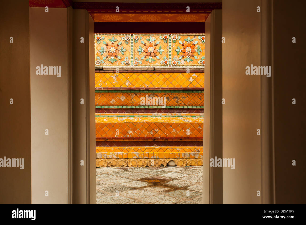 Temple door, carving golden wood decorated in Thai style door frame ...