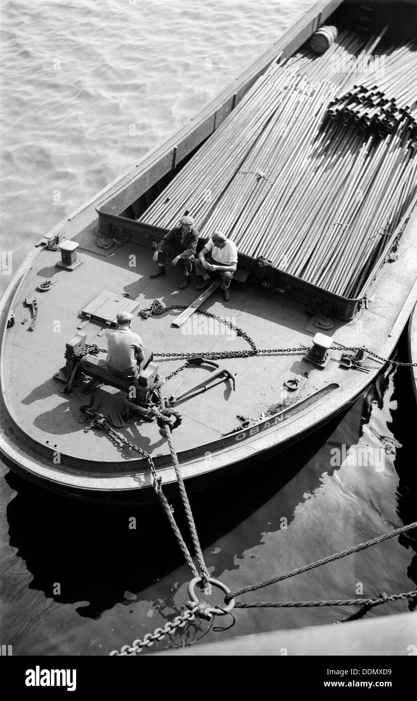 Bargemen on barge c1945 c1965 artist hi-res stock photography and ...