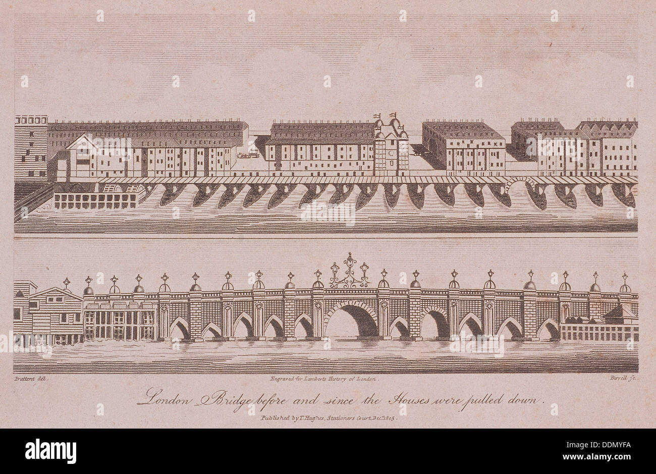 Two Views of London Bridge (old), London, 1805. Artist: A Birrell Stock ...