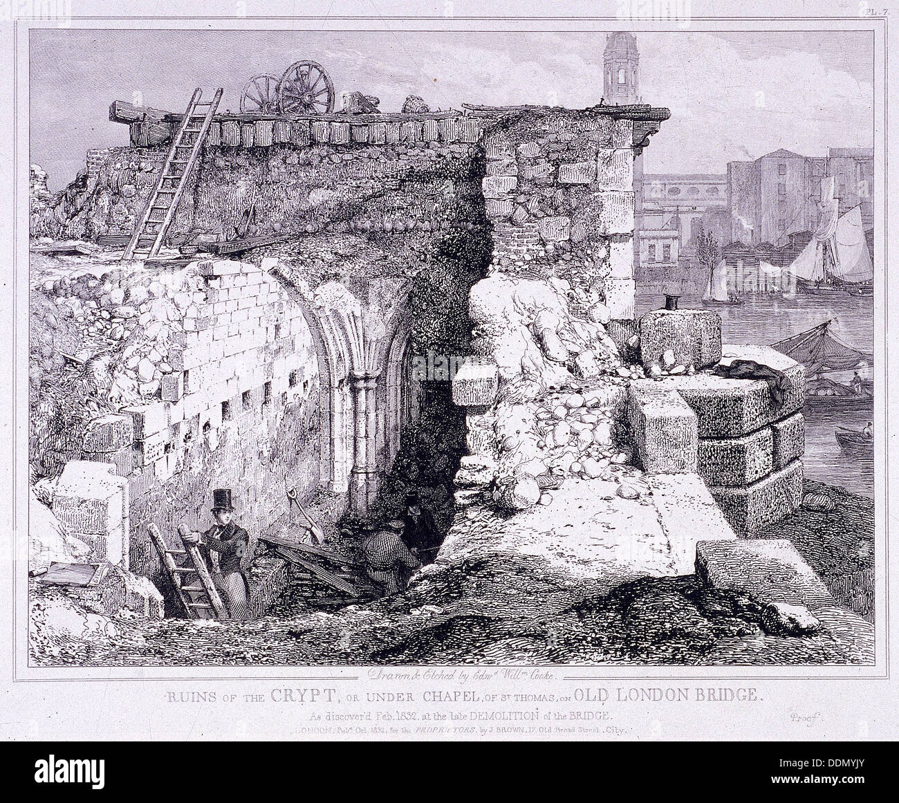 London Bridge (old), London, 1832. Artist: Edward William Cooke Stock ...