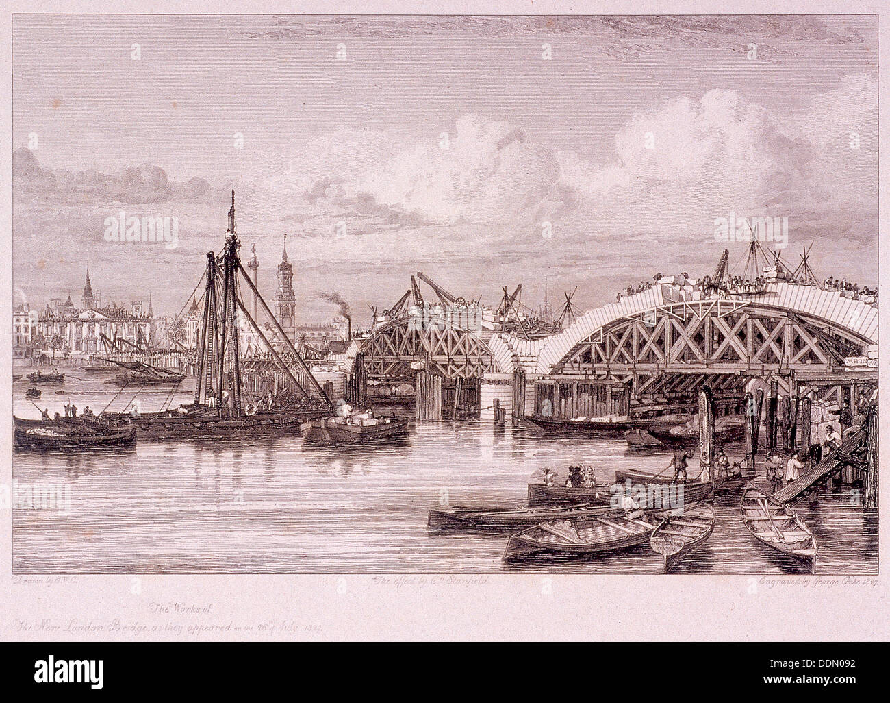 London Bridge (new), London, 1827. Artist: Edward William Cooke Stock ...
