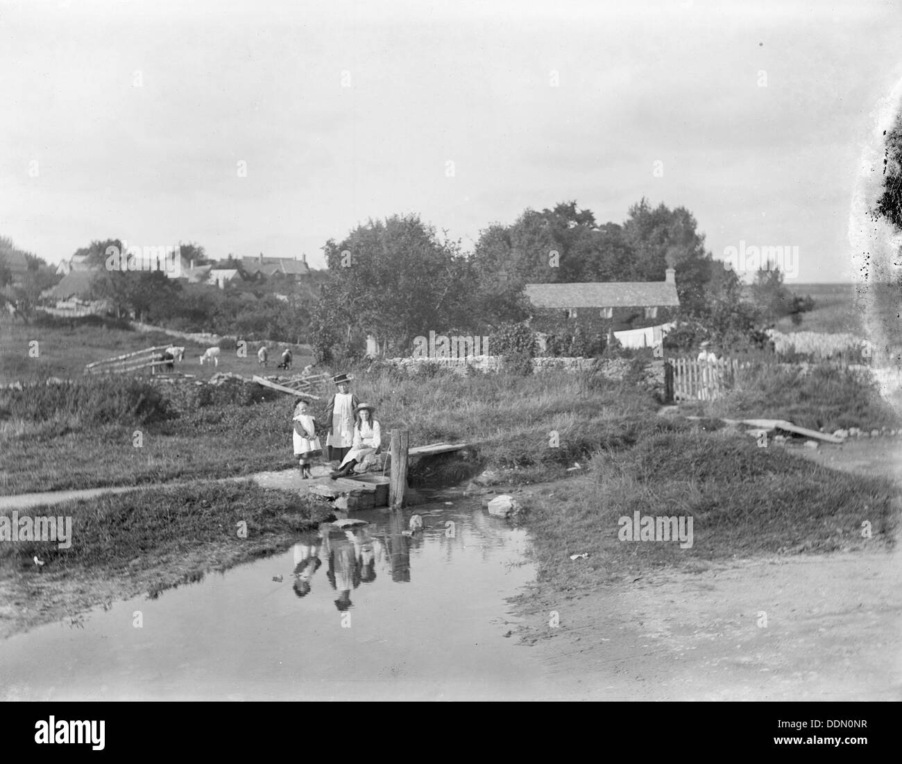 Girls posing, The Ford, Shipton Oliffe, Shipton, Gloucestershire, 1905 ...
