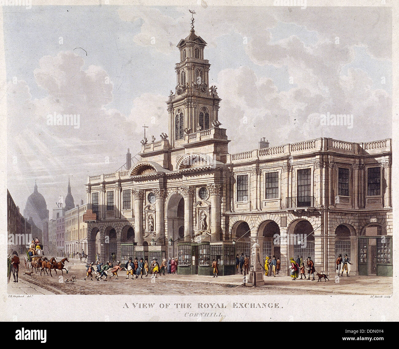 Royal Exchange (2nd) exterior, London, 1816. Artist: Daniel Havell ...