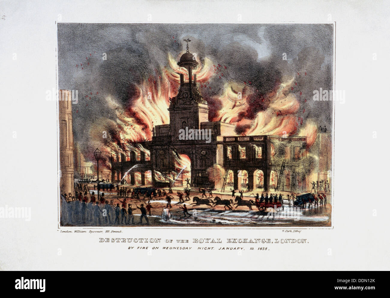 'Destruction of the Royal Exchange' (2nd) fire, London, 1838. Artist: W ...