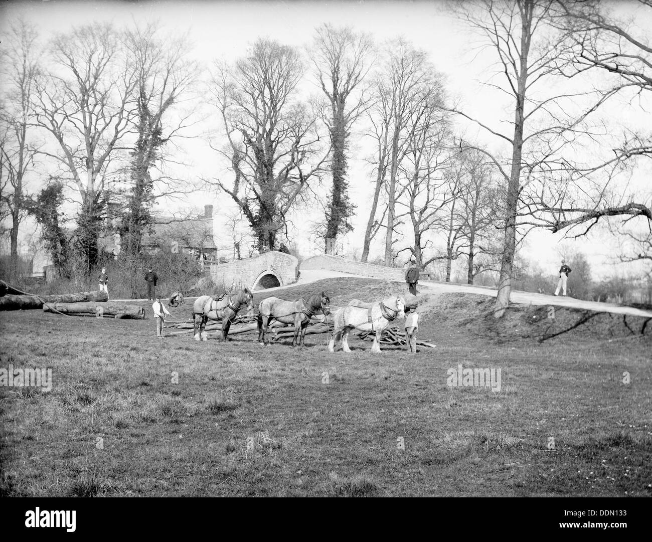 Men and horses, Godstow Bridge, Oxford, Oxfordshire, 1880. Artist ...