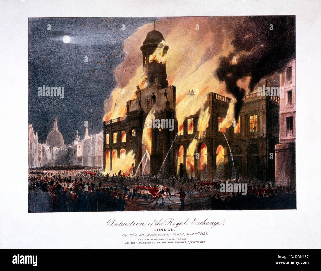'Destruction of the Royal Exchange' (2nd) fire, London, 1838. Artist ...