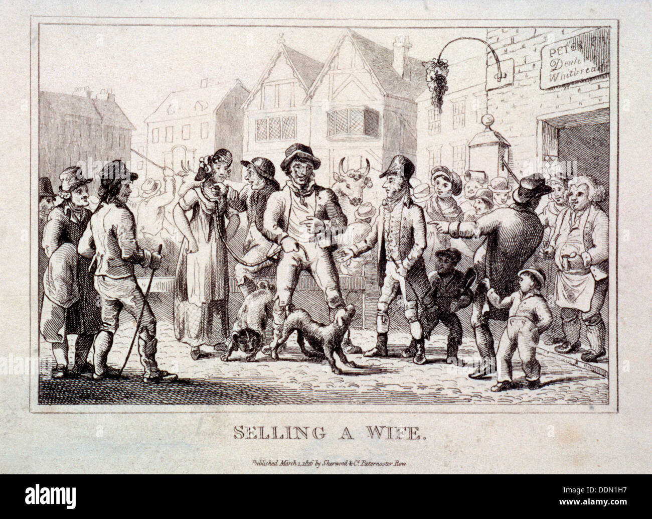 A wife being sold at Smithfield Market, London, 1816. Artist: Anon ...
