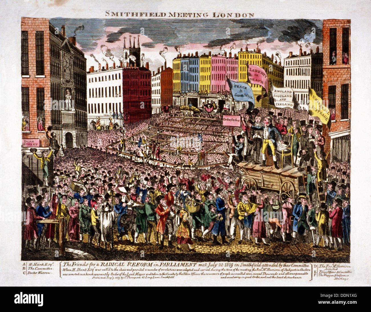 Political meeting at Smithfield, London, 1819. Artist: Anon Stock Photo ...