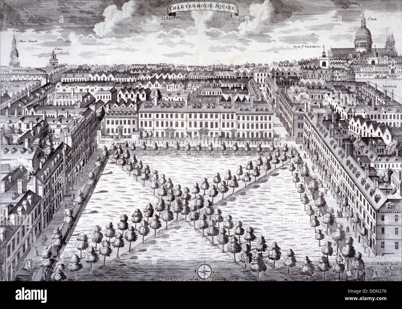 Bird's-eye view of Charterhouse Square, Finsbury, London, c1750. Artist ...