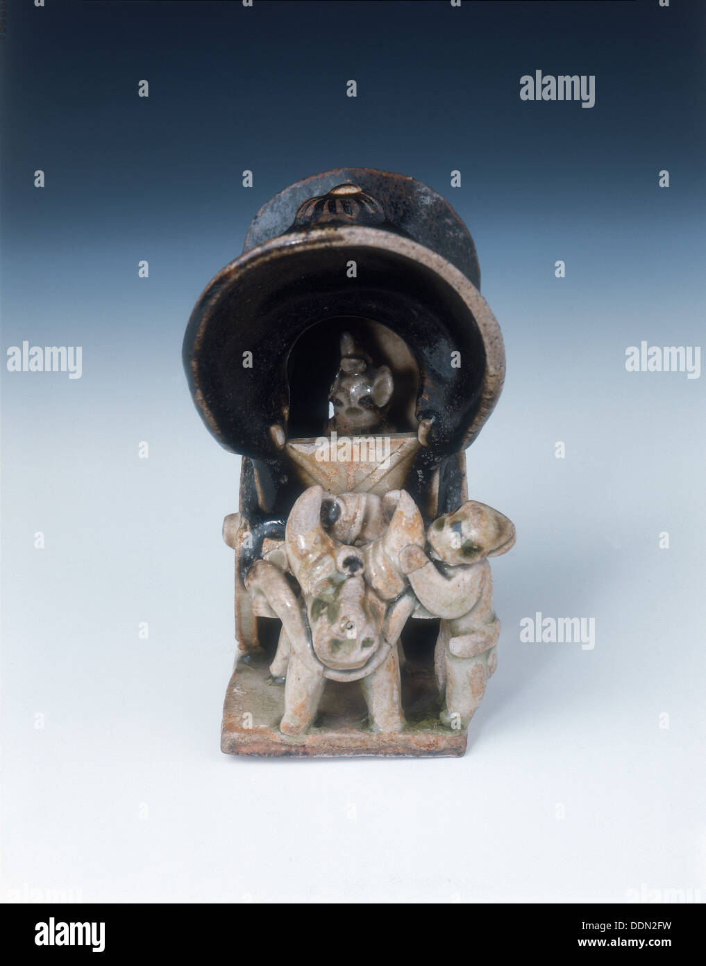 Ox-drawn covered wagon with lady passenger, late Tang dynasty, China ...