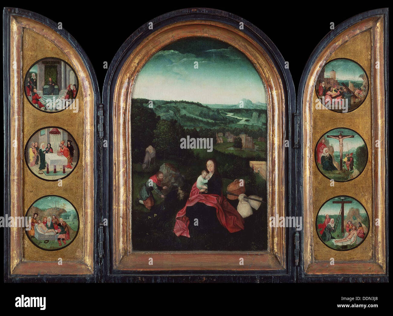 Rest on the Flight into Egypt (Triptych), ca 1515. Artist: Patinir ...