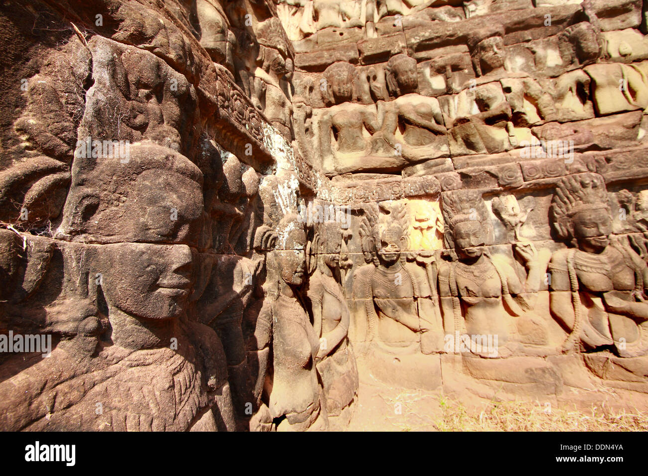 Wall stone of King terrace in Angkor Thom Stock Photo - Alamy