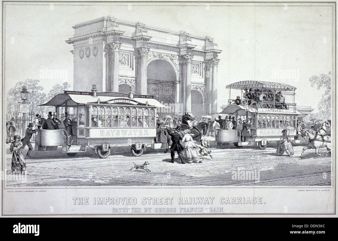 Marble Arch and street trams, London, 1860. Artist: Macdonald Stock ...