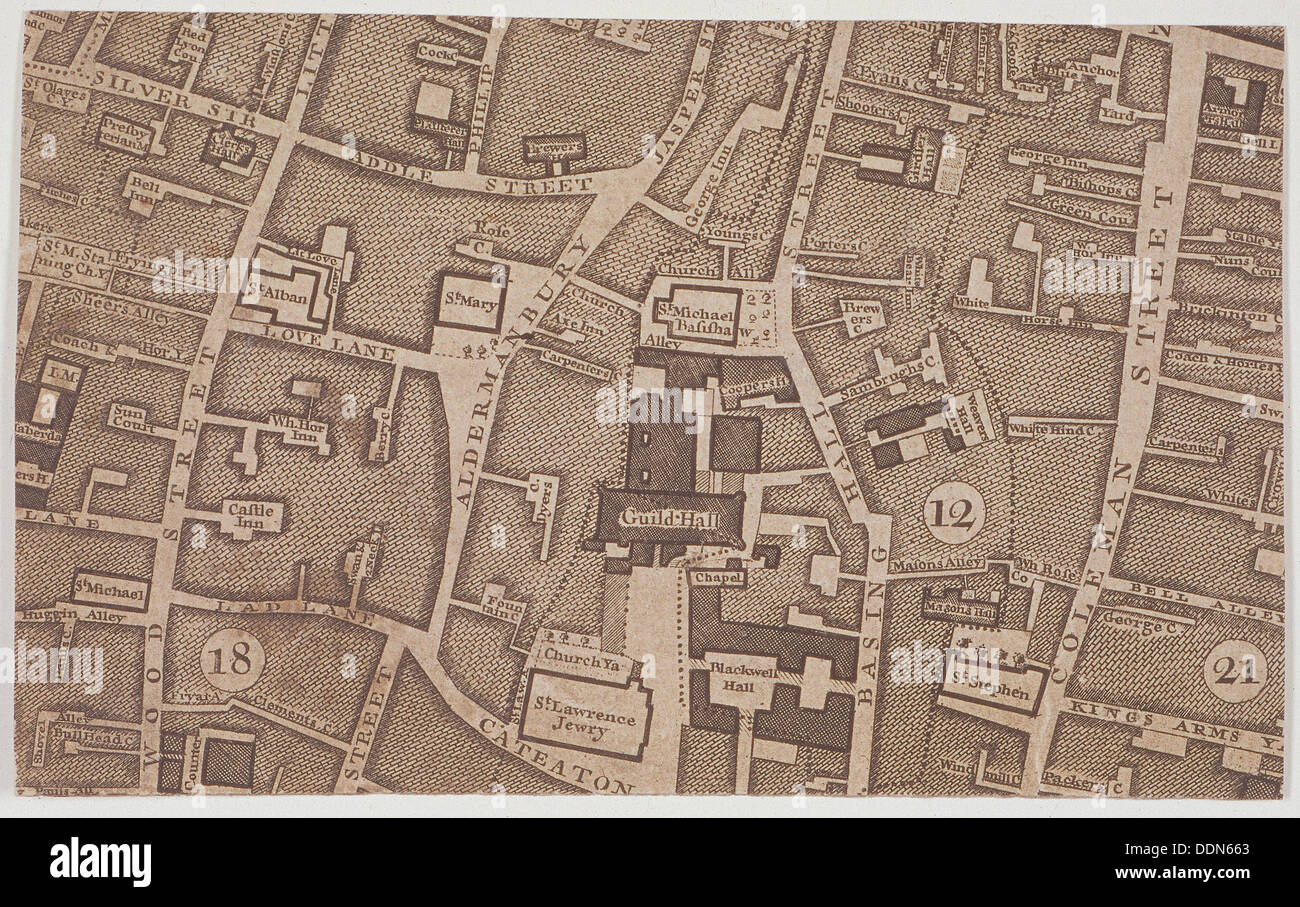 Plan of Guildhall and the neighbourhood around Guildhall, London, 1747 ...