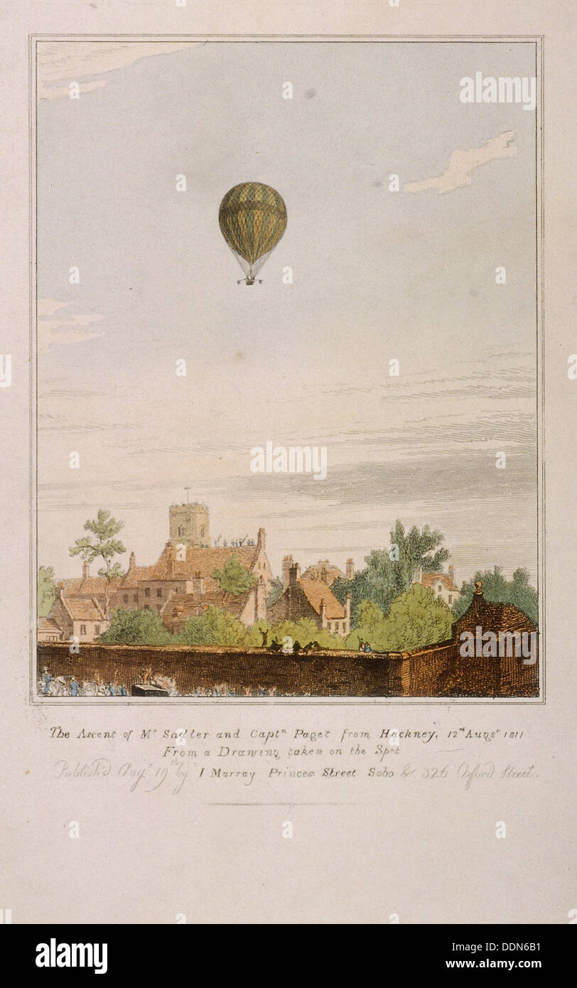 View of James Sadler's balloon over Mermaid Gardens, Hackney, London ...