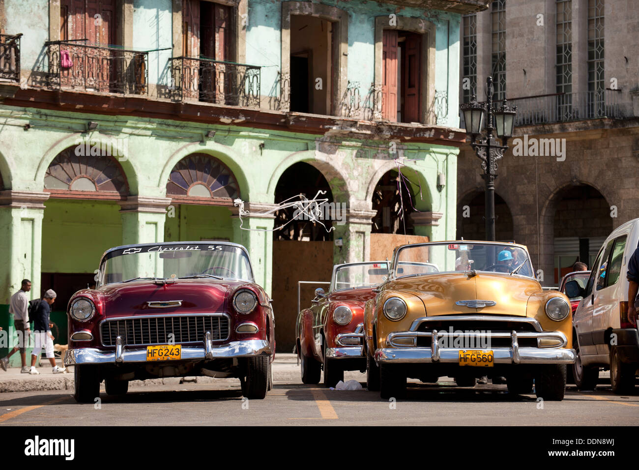vintage US cars from the 50`s in the streets of Havana, Cuba, Caribbean ...