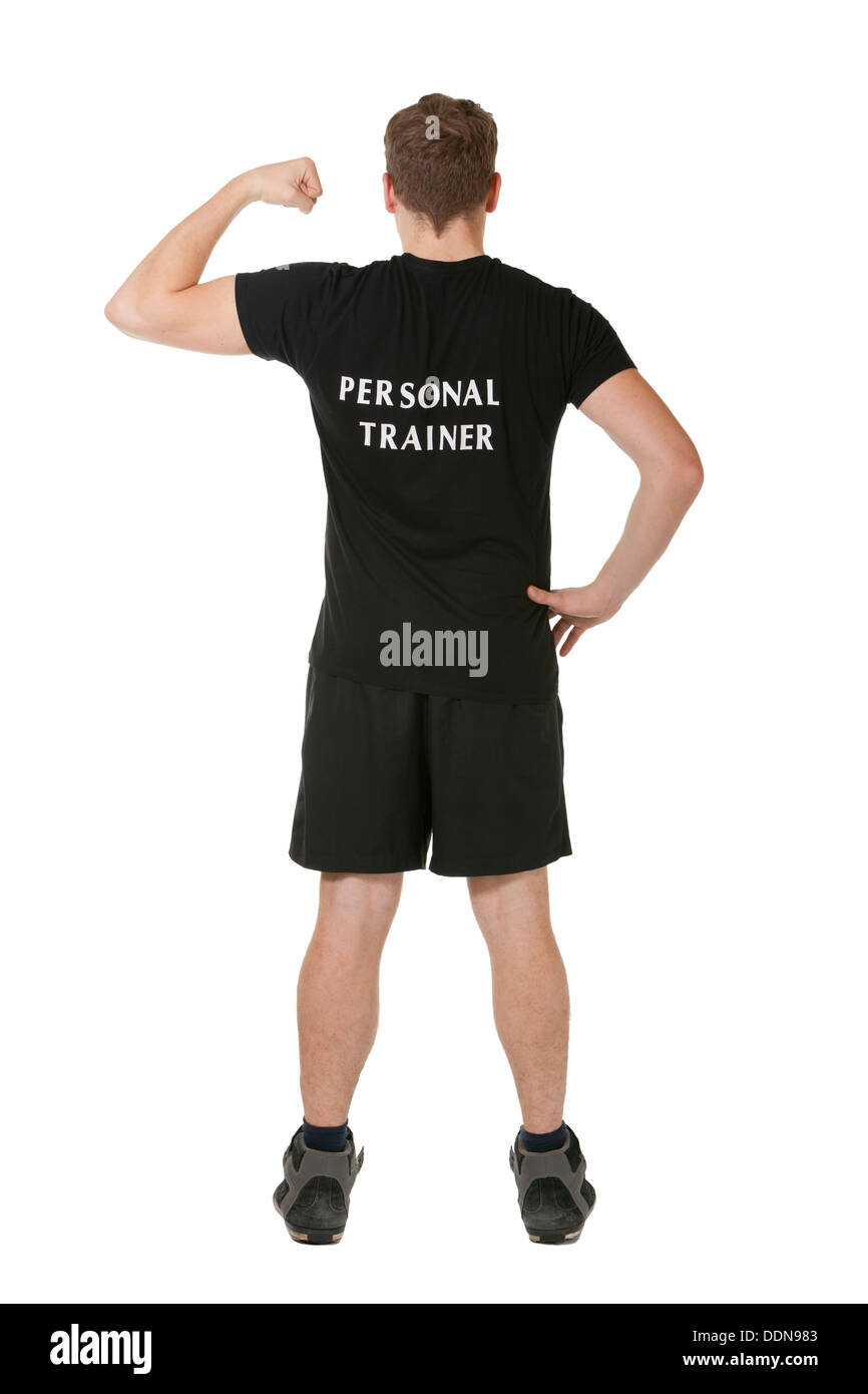 Personal trainer showing his biceps Stock Photo - Alamy